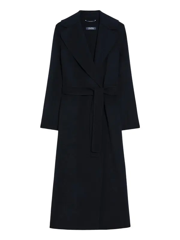 Max Mara Virgin Wool Wrap Coat - Navy