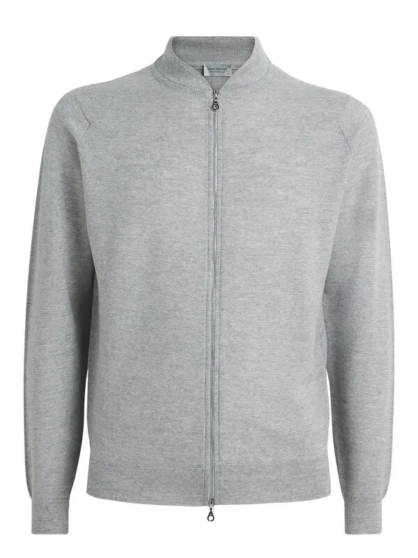 John Smedley Merino Wool Textured Zip-up Cardigan - Grey