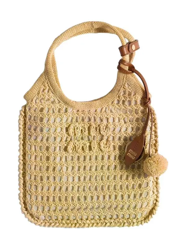 Miu Miu Ivy Raffia Crochet Handbag - Neutrals