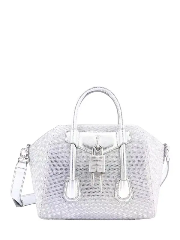 Givenchy Antigona Lock Mini Satchel Crystal Embellished Satin - Silver
