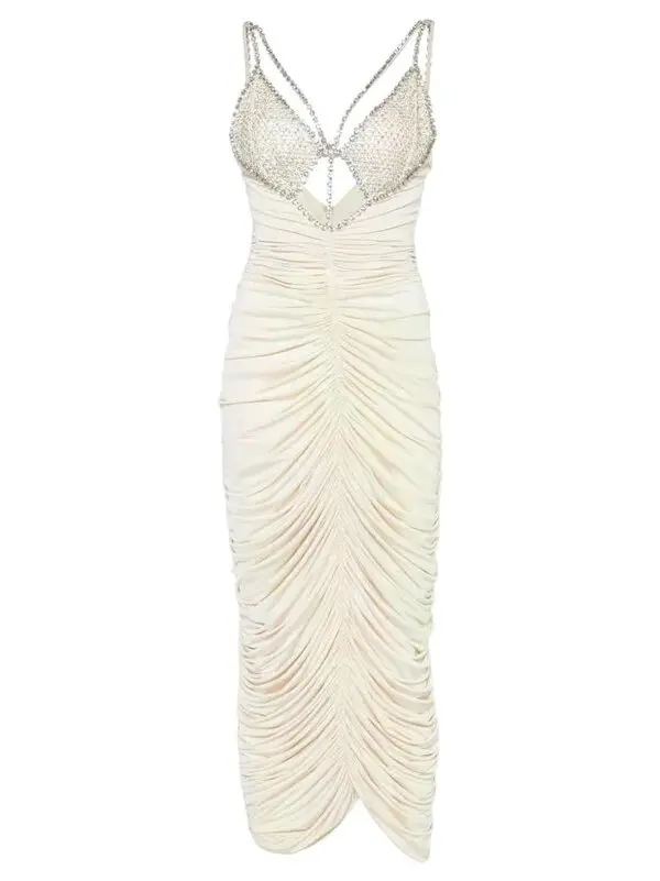 NISSA Crystal Embellished Maxi Dress - Neutrals
