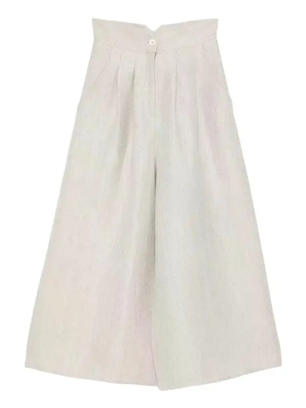 Dusan Natural Beige Herringbone Pleated Wide Leg Trousers - Neutrals