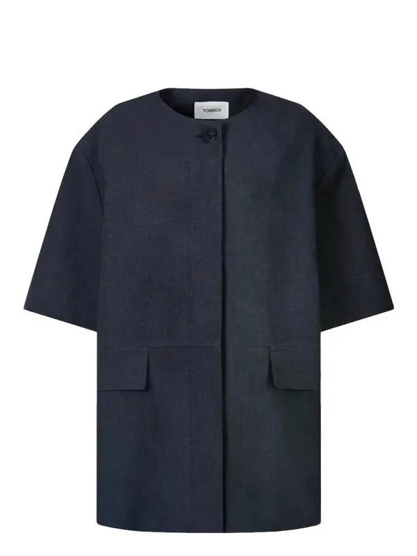 STUDIO TOMBOY Short-sleeved Box-pleat Jacket - Blue