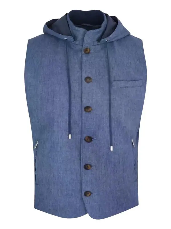 GRAN SASSO Hooded Button-up Jacket - Blue