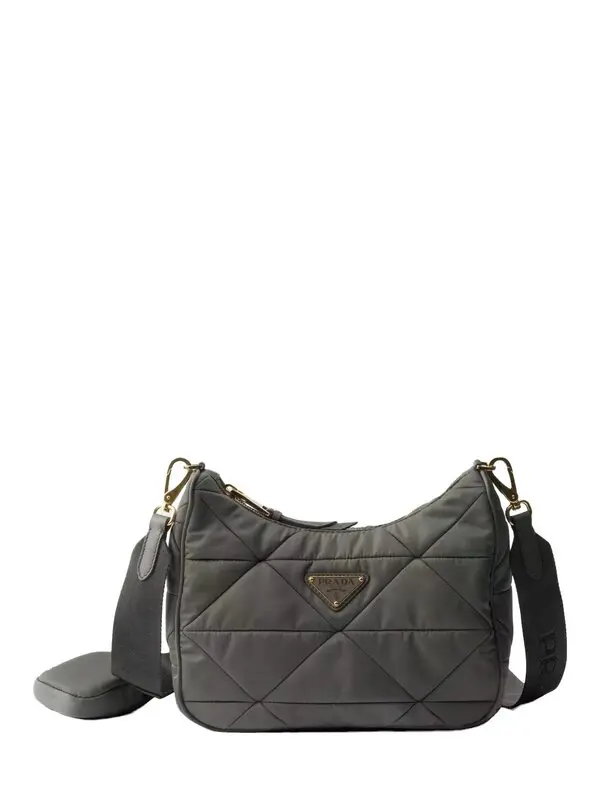 Prada Padded Re-nylon Shoulder Bag With Enamel Triangle Logo - Grey