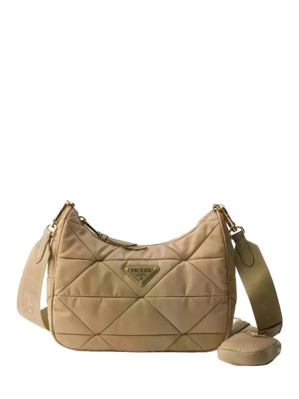 Prada Re-nylon Padded Shoulder Bag With Triangle Motif - Neutrals