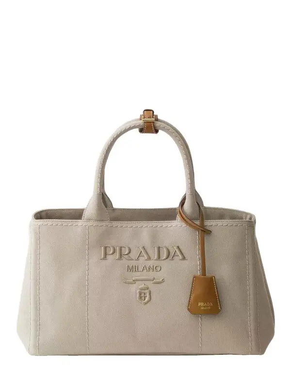 Prada Jardinière Large Cotton Canvas Handbag - Neutrals