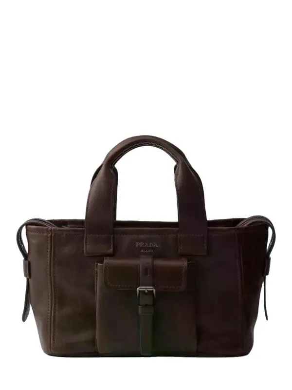 Prada Route Medium Leather Tote Bag - Brown