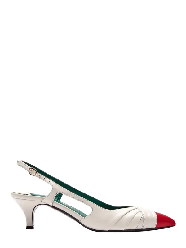 FLORRIE Maude 50mm Leather Slingback Pumps - White