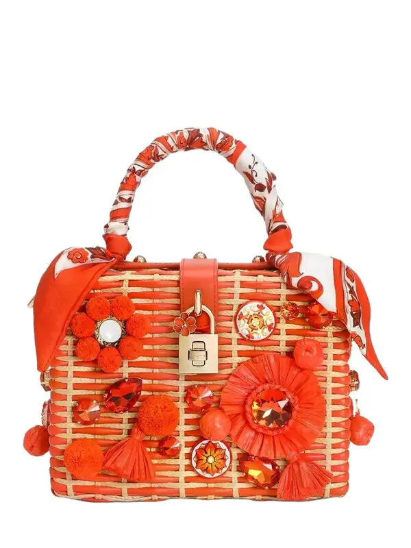 Dolce & Gabbana Dolce Box Handbag In Raffia - Orange