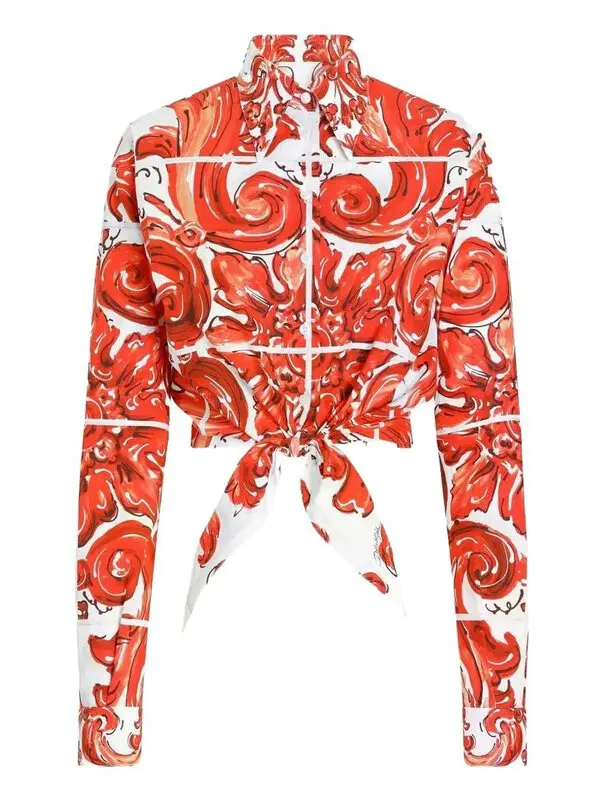 Dolce & Gabbana Majolica-print Poplin Cropped Shirt - Red