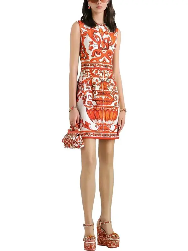 Dolce & Gabbana Majolica Print A-line Mini Dress - Neutrals
