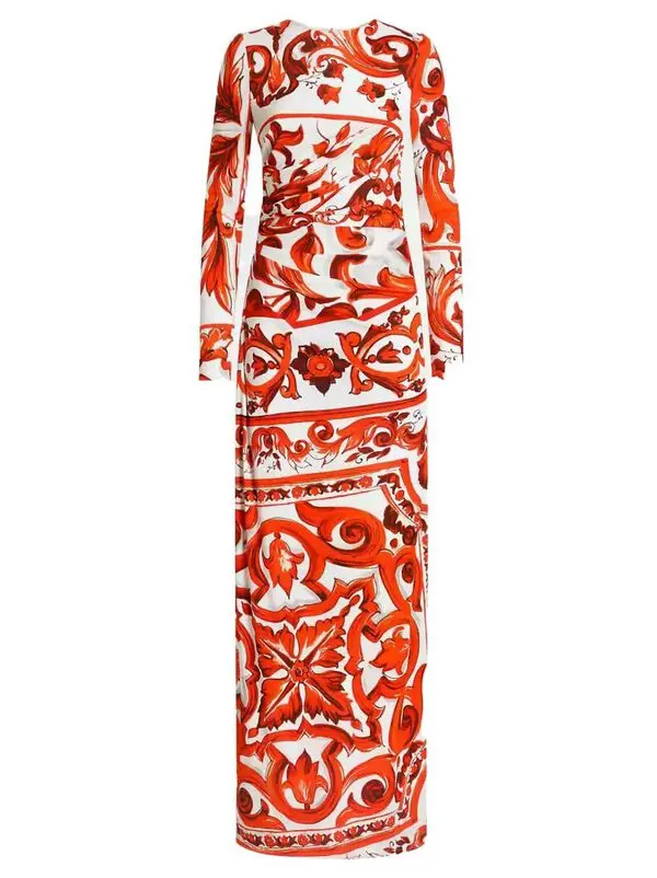 Dolce & Gabbana Majolica-print Organzine Long Dress - Orange