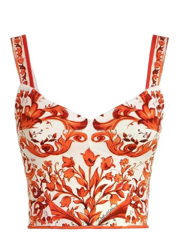 Dolce & Gabbana Majolica-print Poplin Bustier Top - Orange