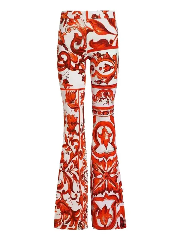 Dolce & Gabbana Majolica Print Organzine Flared Trousers - White
