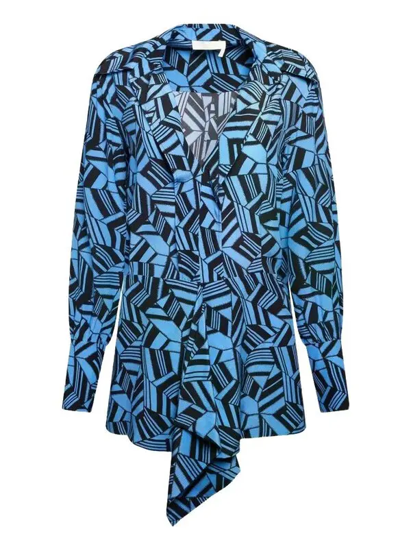Chloé Geometric Print Silk Blouse - Blue