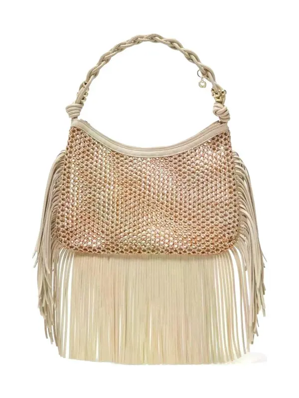 Maje Fringed Open-knit Shoulder Bag - Neutrals