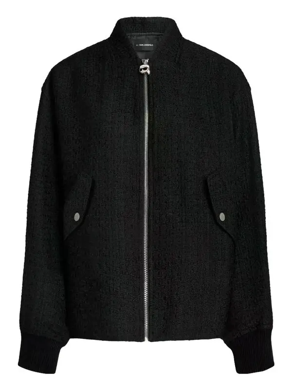 Karl Lagerfeld Ikon Bouclé Bomber Jacket - Black