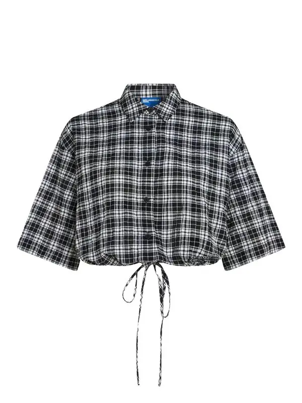Karl Lagerfeld Checked Drawstring Hem Shirt - Black