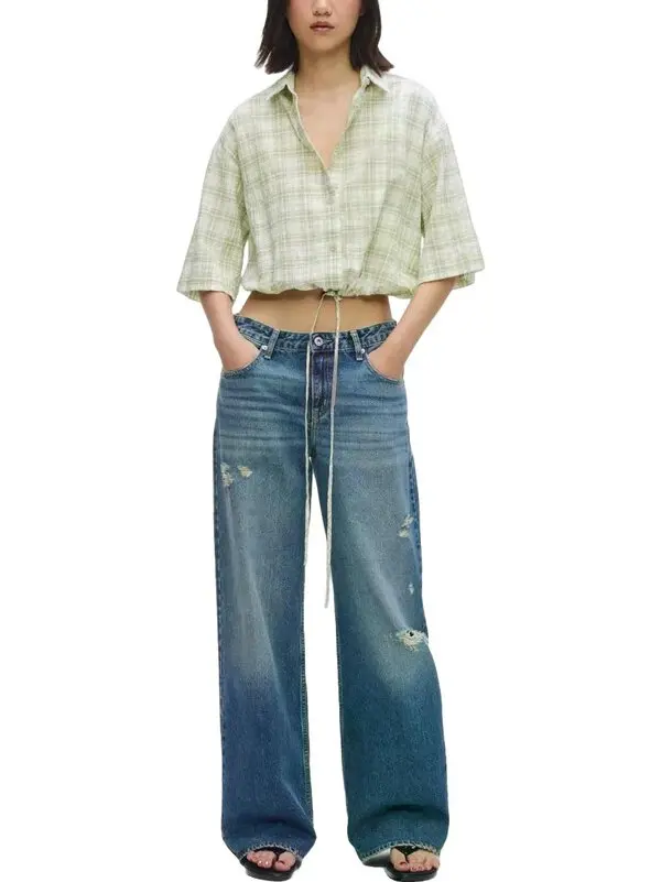 Karl Lagerfeld Cropped Checked Cotton Blouse - White