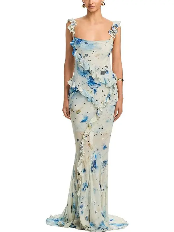 Paris Georgia Silk Ruffled Maxi Dress - Raindrop