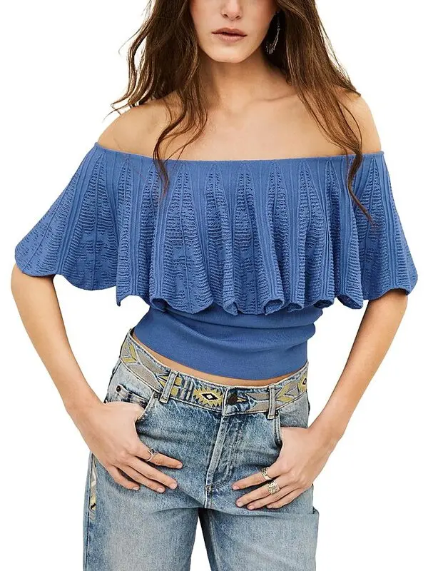 Ba&sh Salda Off-the-shoulder Knit Top - Storm Grey