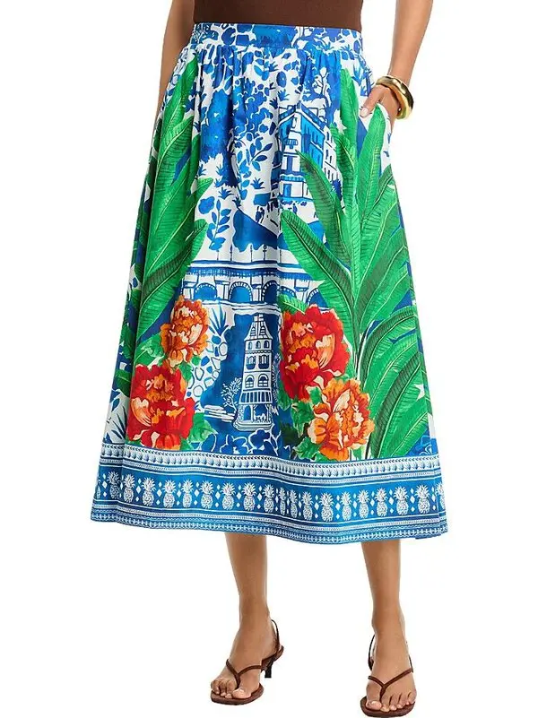 T Tahari Printed Pull-on Midi Skirt - Bliss Garden