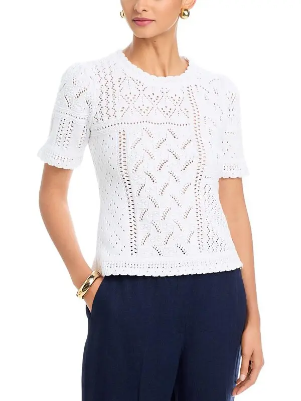 Elie Tahari Lily Pointelle Sweater - Sky White