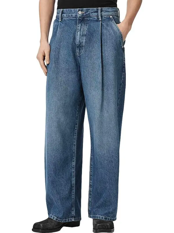ALLSAINTS Daze Pleated Wide Leg Fit Jeans - Mid Indigo