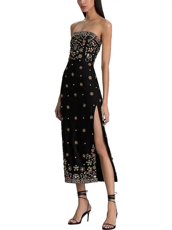 Alice + Olivia Embellished Strapless Dress - Black/multi