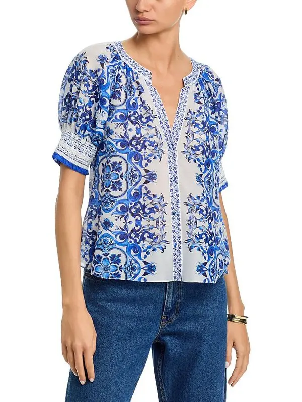 Alice + Olivia Thalia Puff Sleeve Button Front Top - Solstice