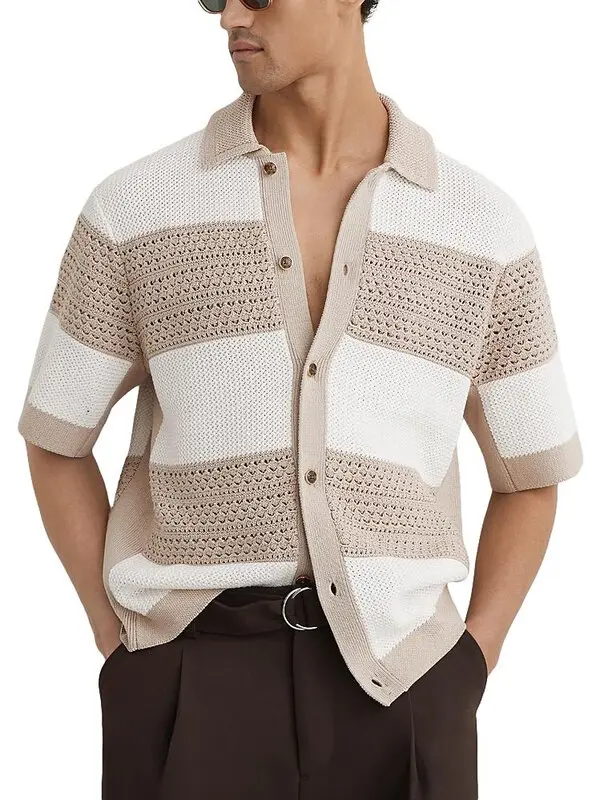 REISS Striped Shirt - White/stone