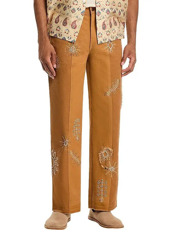 KARTIK RESEARCH Zardozi Embellished Cotton Pants - Beige/gold