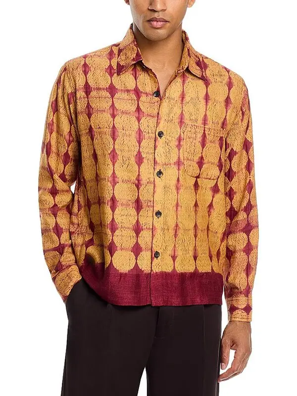 KARTIK RESEARCH Shibori Silk Printed Shirt - Amber/burgundy