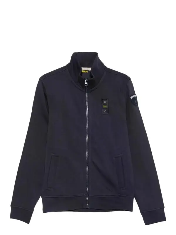 BLAUER. Zip-up Sweater With Logo Patch - Blue
