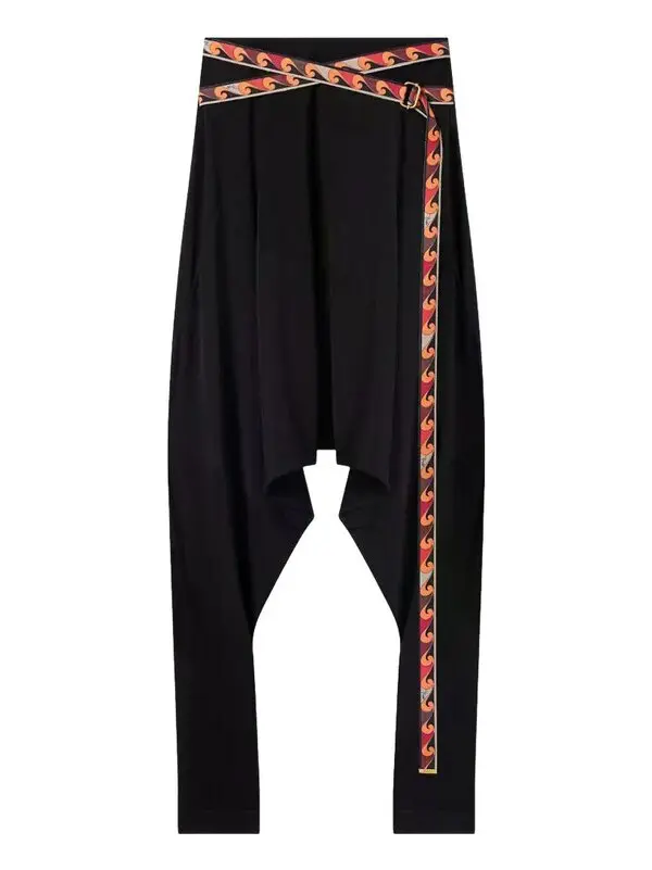 Emilio Pucci Flowy Viscose Jersey Pants With Printed Belt - Black