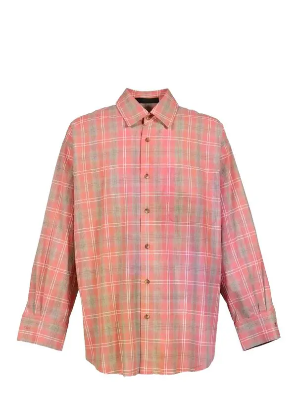 JUN/NAKAYAMA Check-pattern Raw-cut Shirt - Pink
