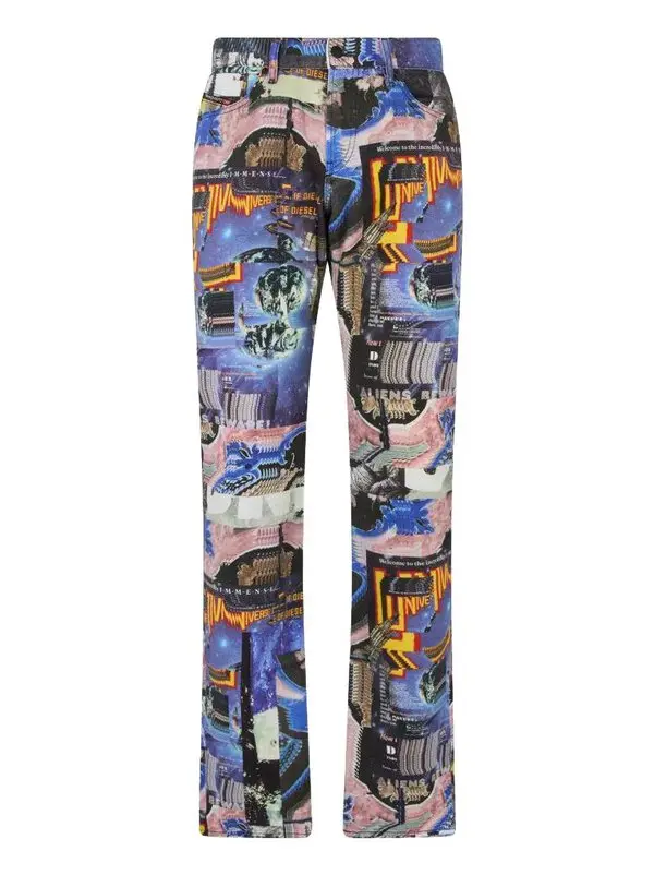 DIESEL® Graphic-print Cotton Trousers - Blue