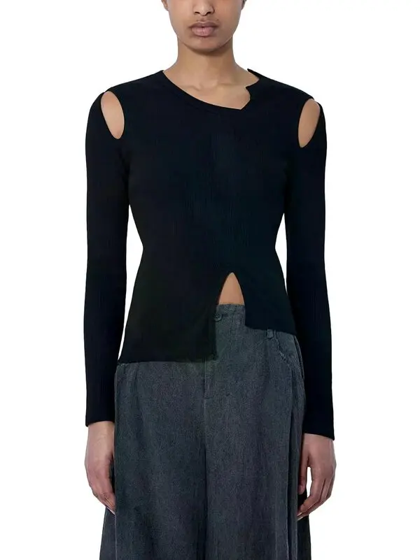 LIMI FEU Ribbed-knit Cut-out T-shirt - Black