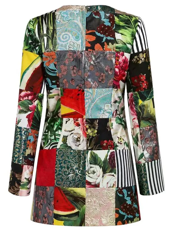 Dolce & Gabbana Patchwork Floral Long-sleeved Mini Dress - Red