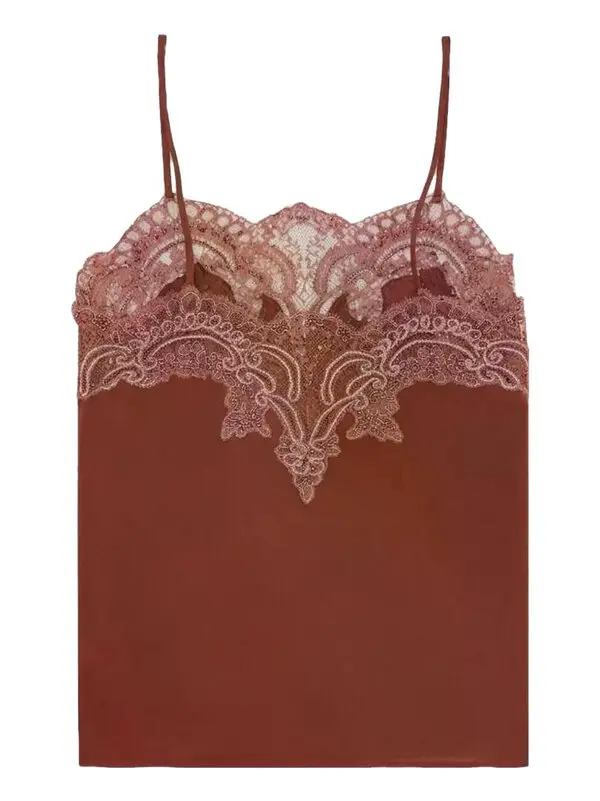 FORTELA Sleeveless Lace-trimmed Blouse - Brown