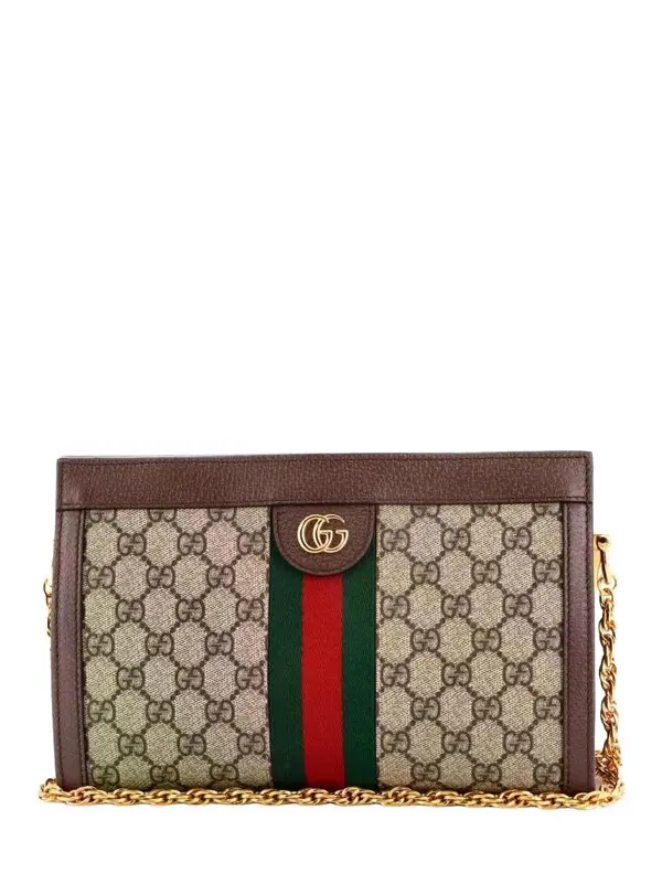 Gucci Ophidia Chain Shoulder Bag Gg Coated Canvas - Brown
