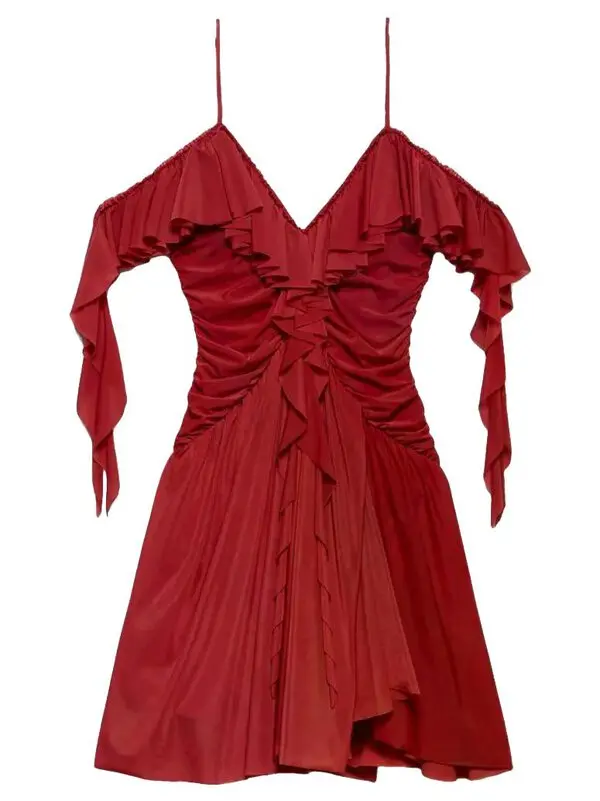 ANIYE BY Xena Ruffled Cold-shoulder Mini Dress - Red