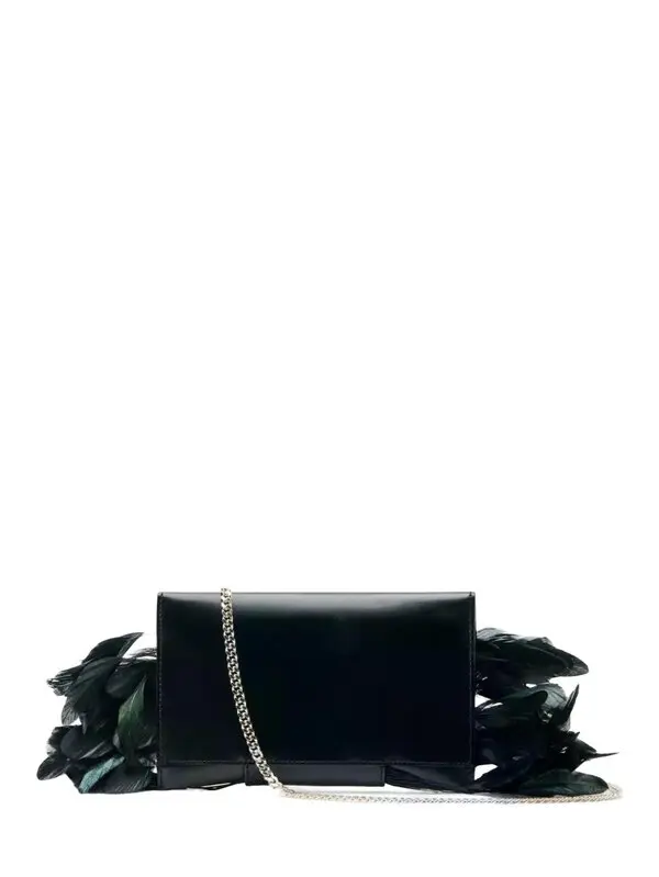 Patrizia Pepe Feather-trim Clutch Bag - Black