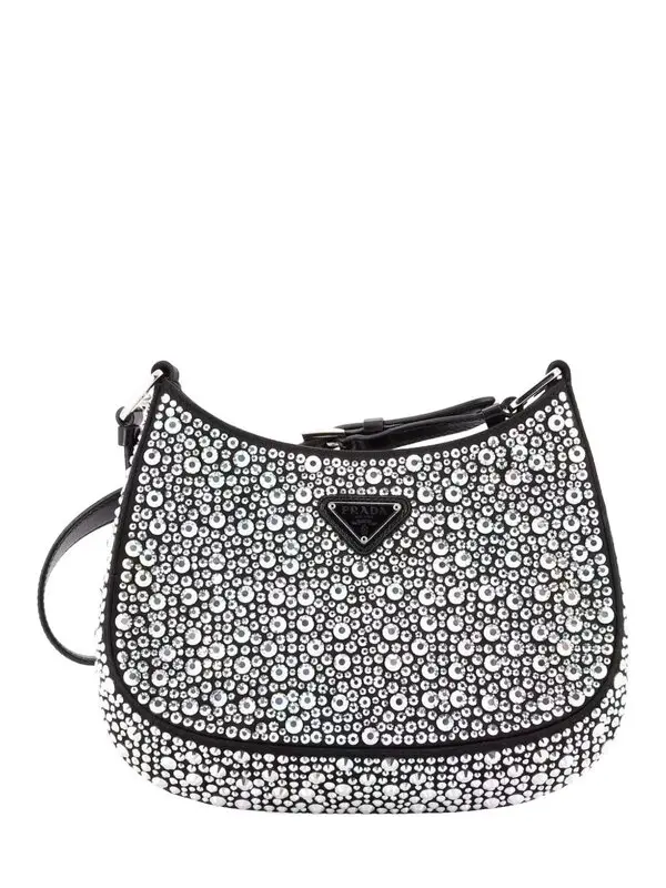 Prada Cleo Embellished Satin Shoulder Bag - Black