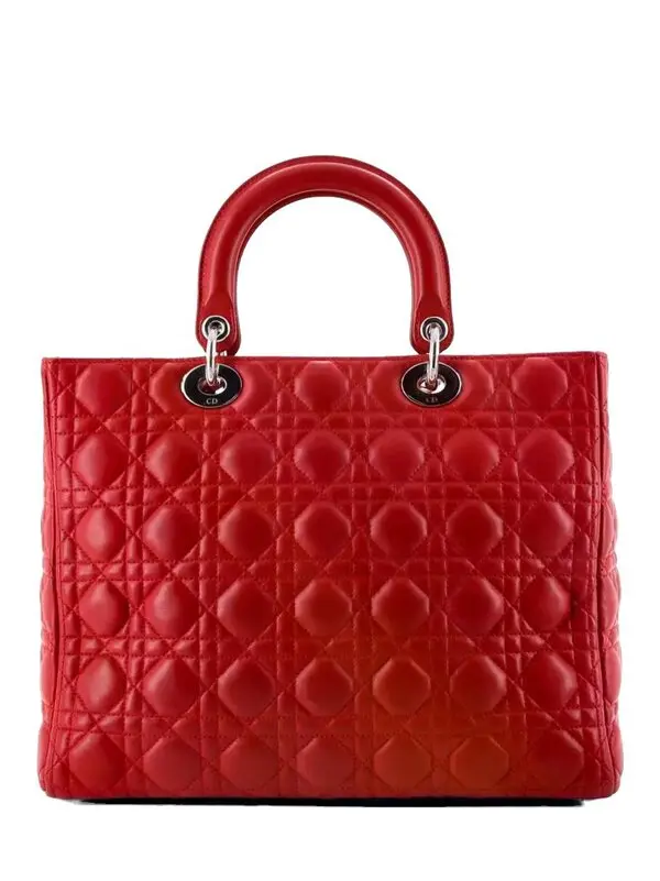 Dior Lady Bag Cannage Quilt Lambskin Tote - Red