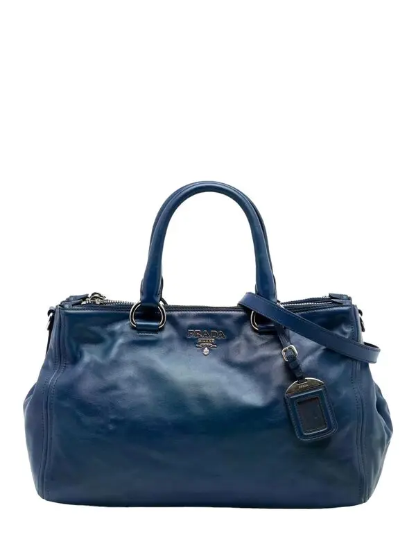 Prada Soft Calf Double Zip Convertible Tote Satchel - Blue