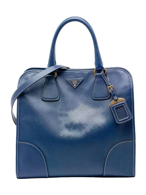 Prada Saffiano Lux Shopping Tote Satchel - Blue