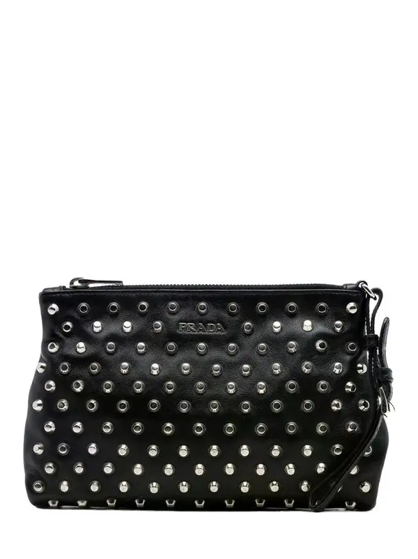 Prada Studded Leather Clutch Bag - Black