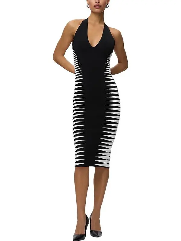 Herve Leger Amaris Halterneck V-neck Midi Dress - Black Alabaster